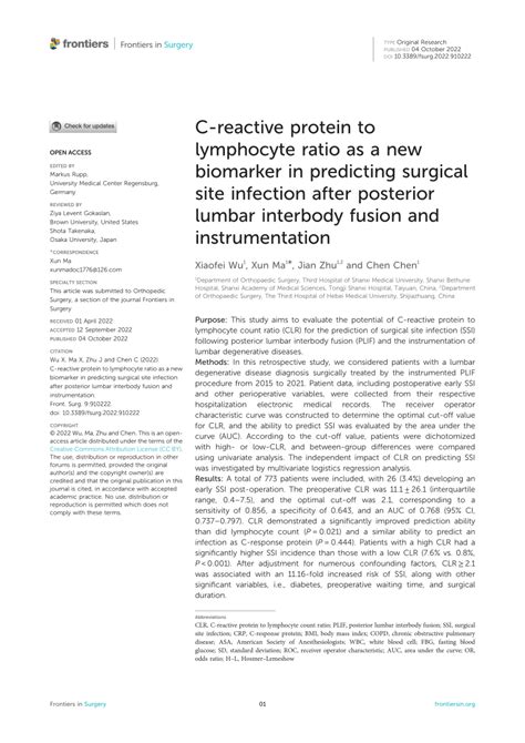 Pdf C Reactive Protein To Lymphocyte Ratio As A New Biomarker In Predicting Surgical Site