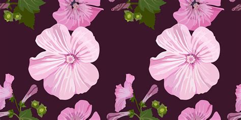 패브릭 디자인을 위한 어두운 부르고뉴 배경에 분홍색 피튜니아 꽃이 있는 벡터 꽃 매끄러운 패턴 0명에 대한 스톡 벡터 아트 및 기타 이미지 Istock