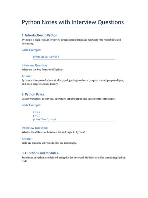 Python Interview Questions And Notes Pdf Python Programming