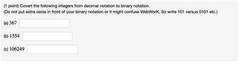 solved 1 point covert the following integers from decimal