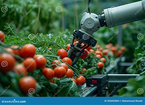 Photo Future Farming Robot Arm Harvests Vegetables In A Technologically Advanced Greenhouse