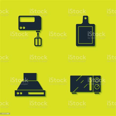 전기 믹서 전자 레인지 주방 추출기 팬 및 도마 아이콘을 설정합니다 벡터 가정 생활에 대한 스톡 벡터 아트 및 기타 이미지