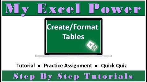 My Excel Power Create And Format Tables Youtube