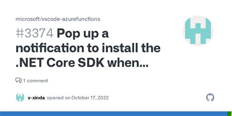 Pop Up A Notification To Install The Net Core Sdk When Creating A Net Project Issue