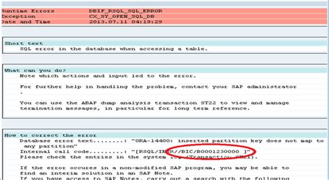 “ora 14400 inserted partition key does not map to sap community