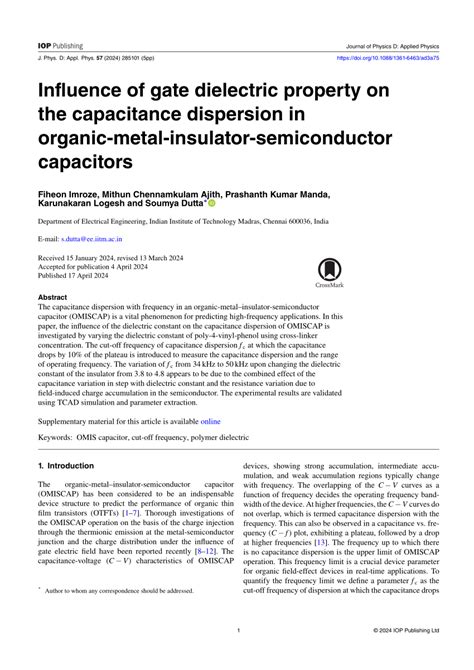 Influence Of Gate Dielectric Property On The Capacitance Dispersion In Organic Metal Insulator