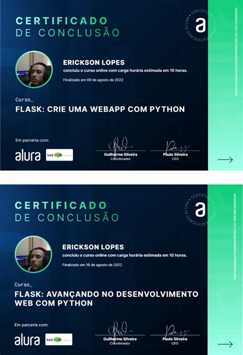 Erickson Lopes No Linkedin Alura Curso Certificado Flask Python