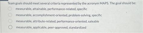 Solved Team Goals Should Meet Several Criteria Represented By The