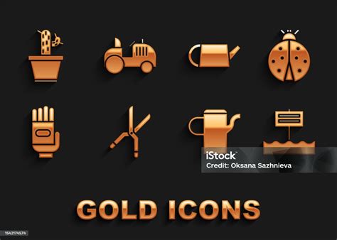 원예 수제 가위 무당 벌레 빈 나무 간판 물 뿌리개 장갑 선인장 즙이 많은 냄비 및 트랙터 아이콘을 설정하십시오 벡터 검은색에 대한 스톡 벡터 아트 및 기타 이미지 Istock