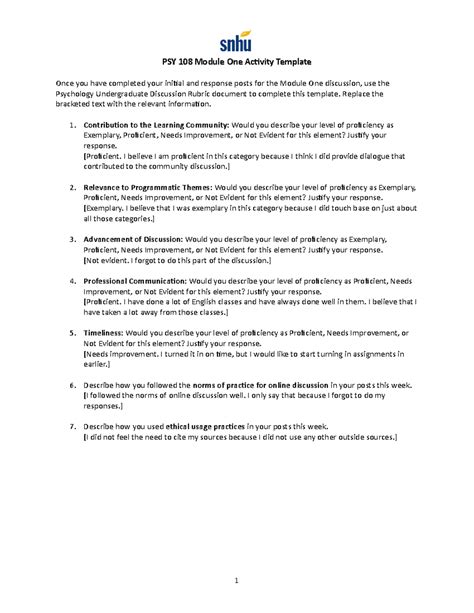 PSY Module One Activity Template PSY Module One Activity Template Once You Have