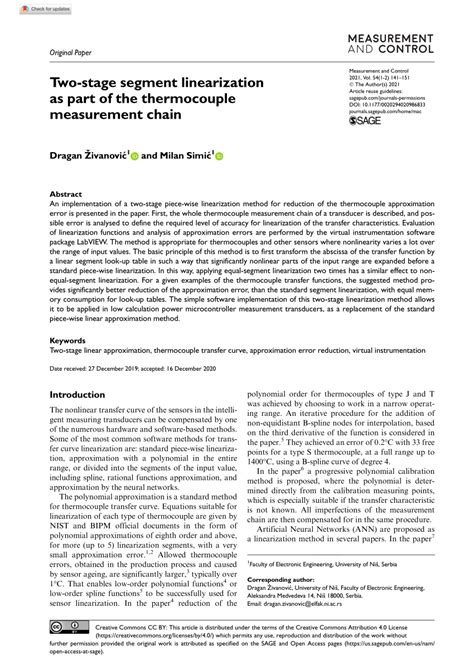Pdf Two Stage Segment Linearization As Part Of The Thermocouple Measurement Chain