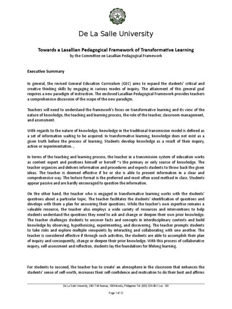 Lasallian Pedagogical Framework Pdf Educational Assessment Teachers