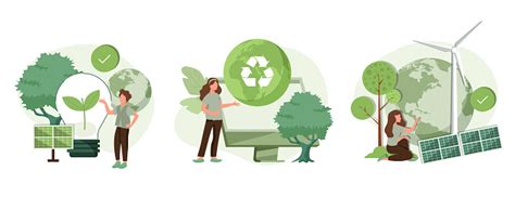 지속 가능성 일러스트 세트 Esg 녹색 에너지 풍차 및 태양 에너지 패널이있는 지속 가능한 산업 환경 사회 및 기업 지배 구조