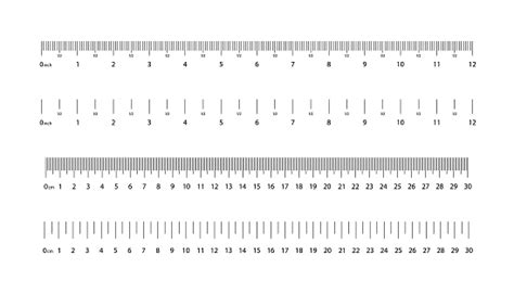 Cm와 인치 눈금자 센티미터 밀리미터 및 인치의 규모를 측정합니다 미터 선이 있는 미터 테이프 기하학적 크기의 길이입니다 수학 및 정확도 측정블랙 단순 눈금자 벡터 0명에