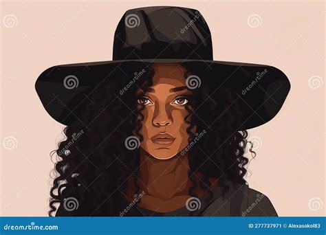 Young African American Woman With Black Curly Hair Wearing Wide Brimmed