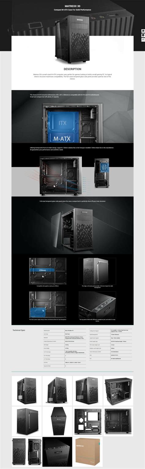 Deepcool Matrexx 30 Full Tempered Glass Side Panel M Atx Case 1x 120mm Black Fan Graphics Card