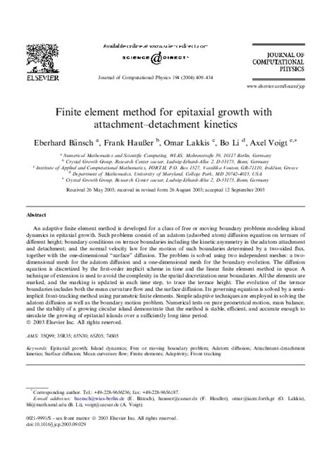 Pdf Finite Element Method For Epitaxial Growth With Attachmentdetachment Kinetics