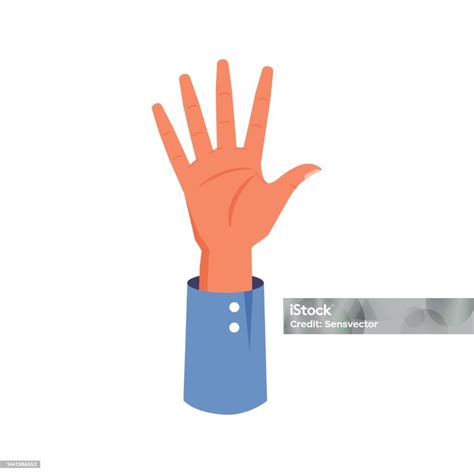 손을 흔들거나 정지 신호를 보여주고 고립된 인물의 손짓을 올렸습니다 보호 또는 인사 비언어적 의사 소통 기호 평면 만화 스타일의 벡터 떠남에 대한 스톡 벡터 아트 및 기타