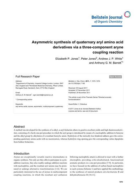 Pdf Asymmetric Synthesis Of Quaternary Aryl Amino Acid Derivatives Via A Three Component Aryne