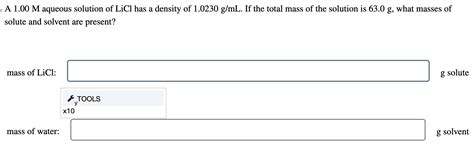 Solved A 100m Aqueous Solution Of Licl Has A Density Of