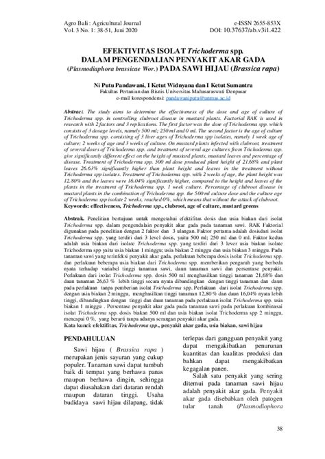 Pdf Efektivitas Isolat Trichoderma Spp Dalam Pengendalian Penyakit