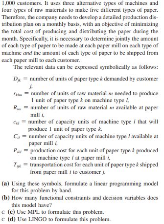 Solved A Large Paper Manufacturing Company The Chegg