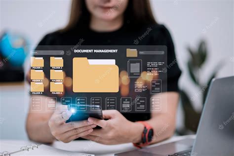 Premium Photo Document Management Concept Virtual Screen Icons Document Management System Dms