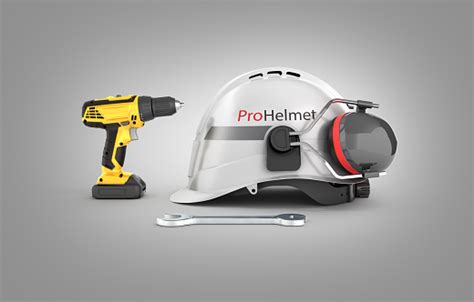 회색 배경 3d 렌더링에 고립 된 렌치를 사용 하 여 건설 및 수리 장비 보호 헬멧 및 스크루 드라이버의 그림 개념에 대한 스톡 사진 및 기타 이미지 Istock