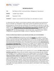 Analyzing Current Business Ethical Issues Memo Writing Course Hero