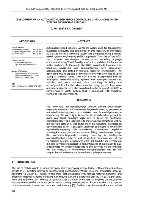 Pdf Development Of An Automated Guided Vehicle Controller Using A Model Based Systems