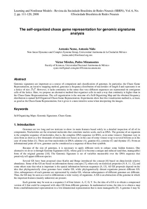 Pdf The Self Organized Chaos Game Representation For Genomic Signatures Analysis
