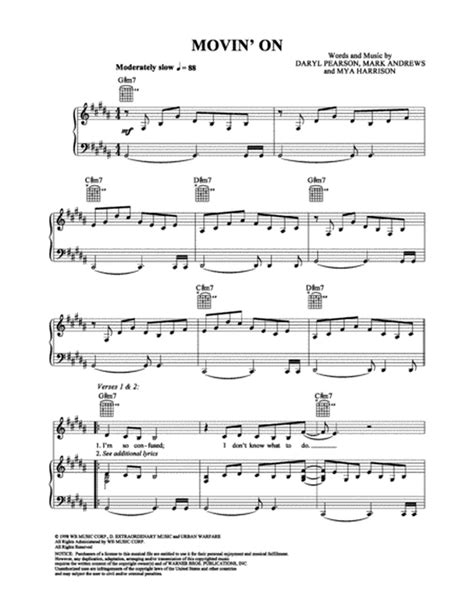 Movin On By Mya Voice Piano Vocal Guitar Digital Sheet Music