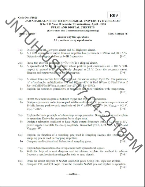 JNTUH B Tech Pulse And Digital Circuits April Question Paper University Question Papers