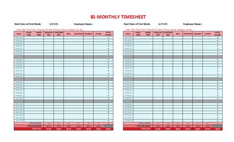 Bi Monthly Timesheet Template Excel