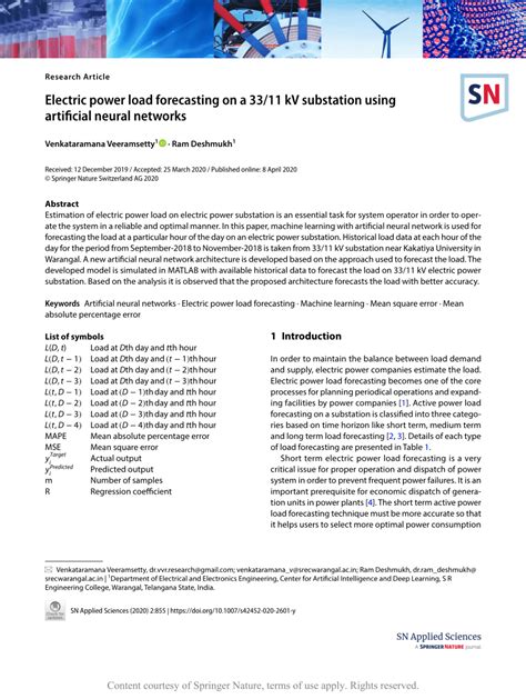 Electric Power Load Forecasting On A 3311 Kv Substation Using Artificial Neural Networks