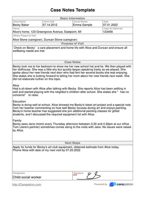 case notes template and example free pdf download
