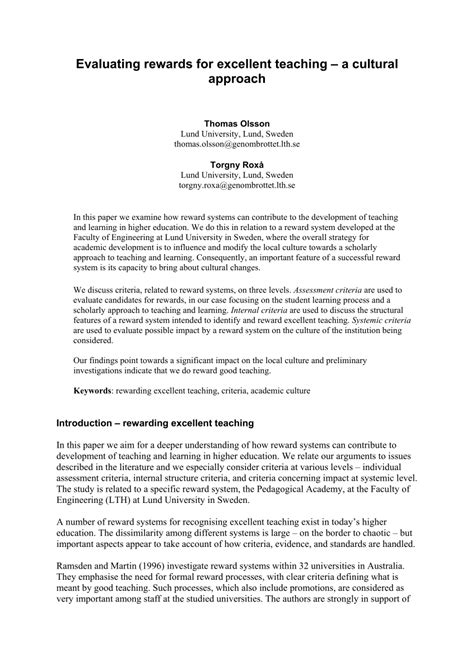 PDF Evaluating Rewards For Excellent Teaching A Cultural Approach