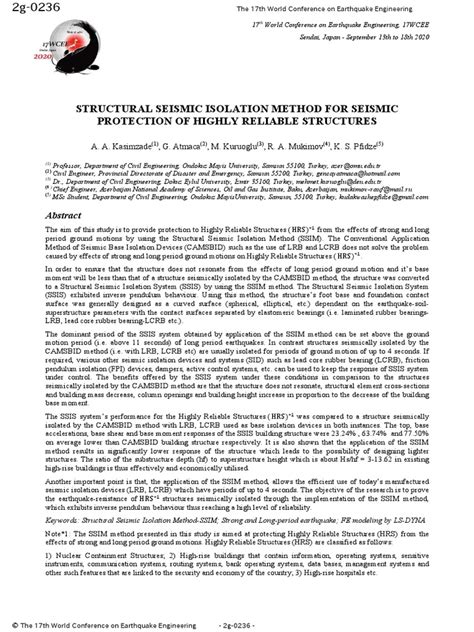 Structural Seismic Isolation Method For Seismic Pdf Earthquake