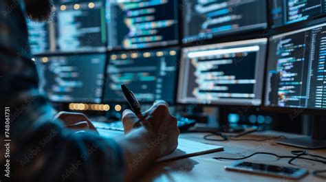 A Programmer Jotting Down Notes On A Pad Next To His Keyboard