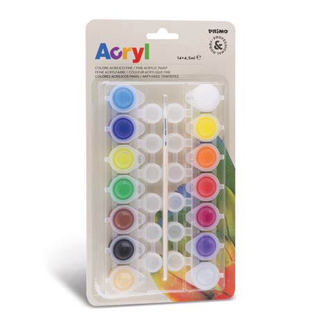 Акрилни бои Primo 14 цв х 4 5 мл в бурканчета четка КанцелАРТница
