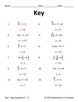 Two Step Equations Worksheets Level C By Adventures In Inclusion