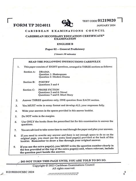 2024 Csec January English B P02 Pdf