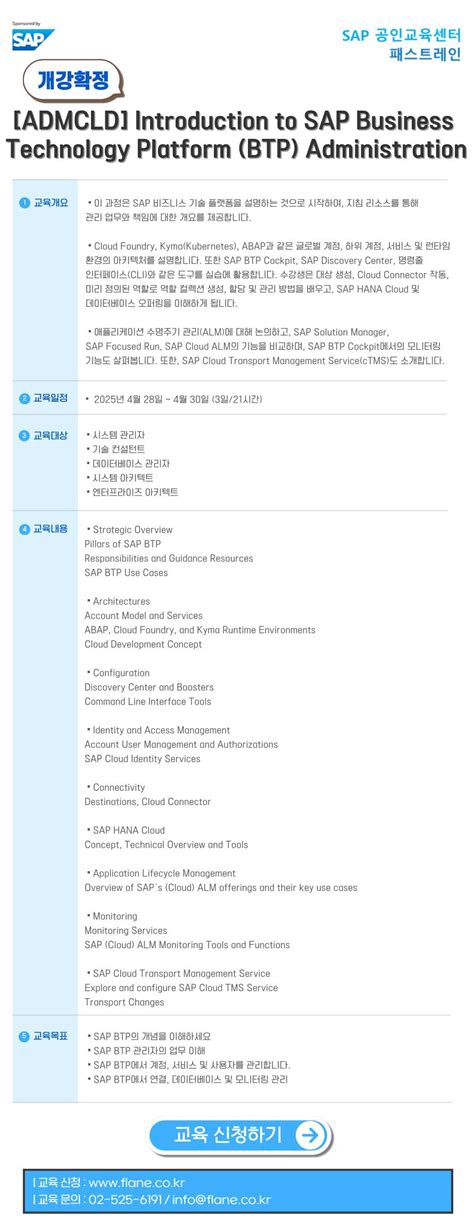 패스트레인코리아 2025 Sap 공인교육 Admcld Introduction To Sap Business Technology Platform Btp