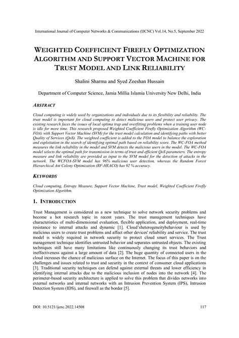 Weighted Coefficient Firefly Optimization Algorithm And Support Vector Machine For Trust Model