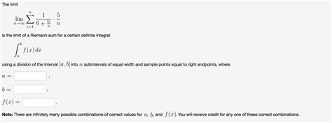 Solved The Limit Linn 1 Is The Limit Of A Riemann Sum For