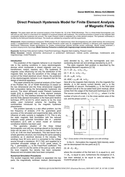 Pdf Direct Preisach Hysteresis Model For Finite Element Analysis Of Magnetic Fields