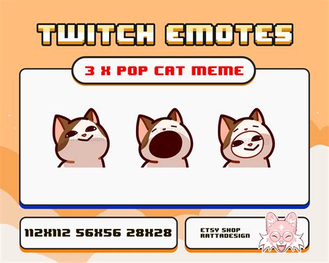 3 X Pop Cat Meme Emotes For Twitch Discord Etsy New Zealand