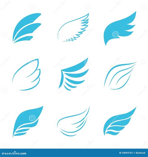 Variety Vector Blue Wings On White Background Stock Vector
