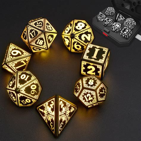 7pcs Cool Dnd Dice Glowing Dice T Set With Rechargeable Box Table