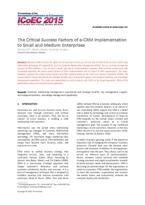 pdf the critical success factors of e crm implementation to small and